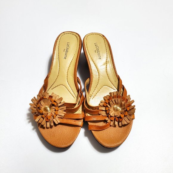 Liz Claiborne | Shoes | Liz Claiborne Tan Floral Heeled Sandals | Poshmark